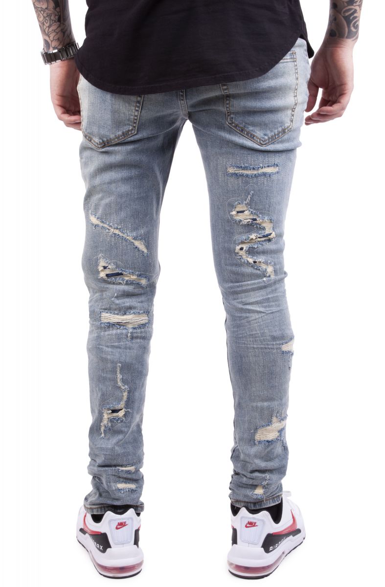 FOREIGN LOCALS Slasher Thrashed Jeans FLS-002MBLUE - Karmaloop
