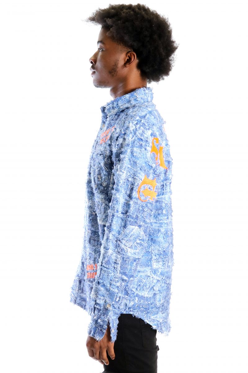 KLEEP Lenox Men's ripped & repaired button down shirt KLP-179F93 ...