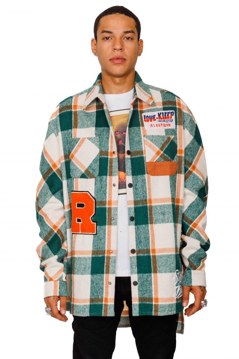 KLEEP ZAFFRE Men's premium heavy flannel elongated oversize shirt KW ...