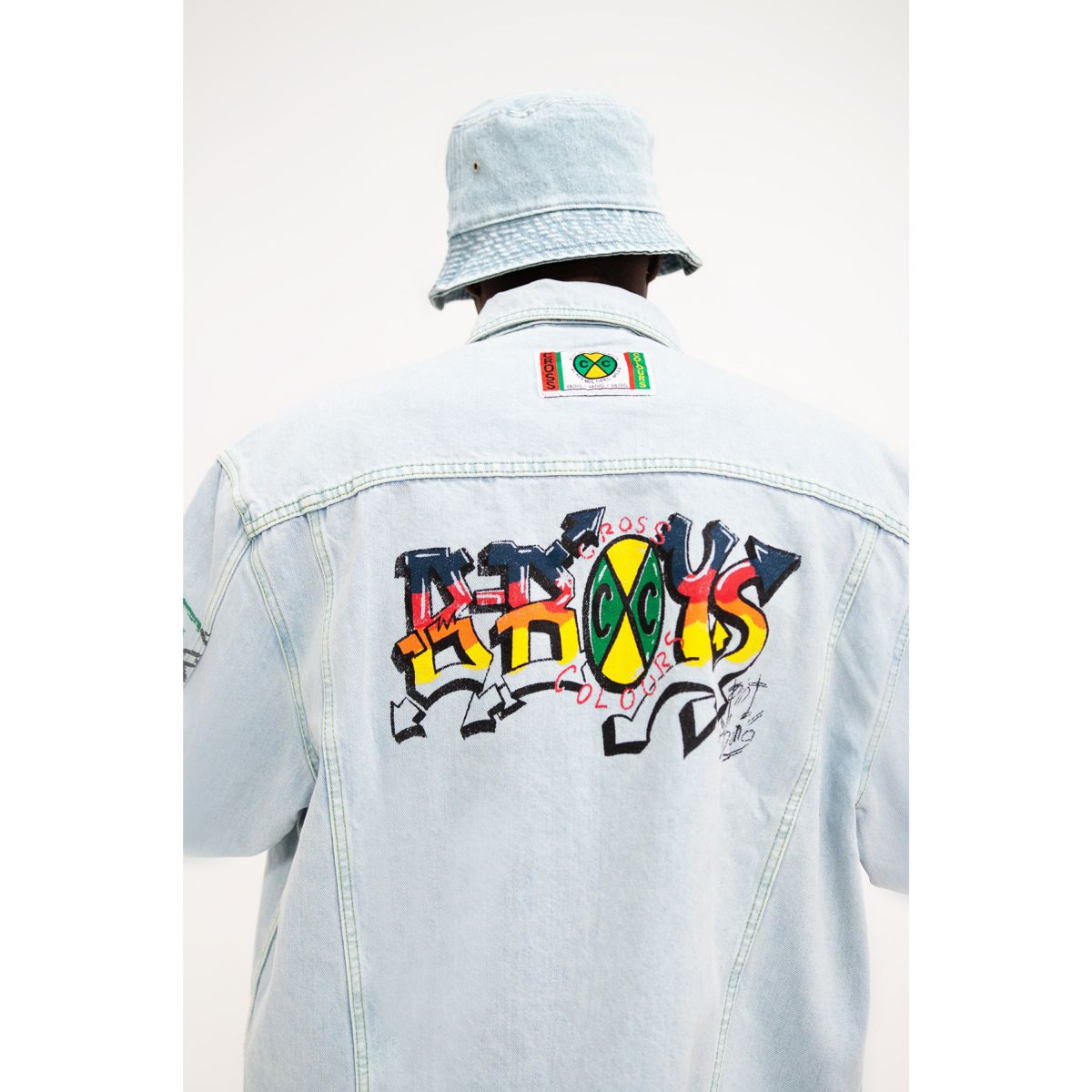 CROSS COLOURS Oversize Denim Graffiti Jacket - Ice Blue Vintage ...