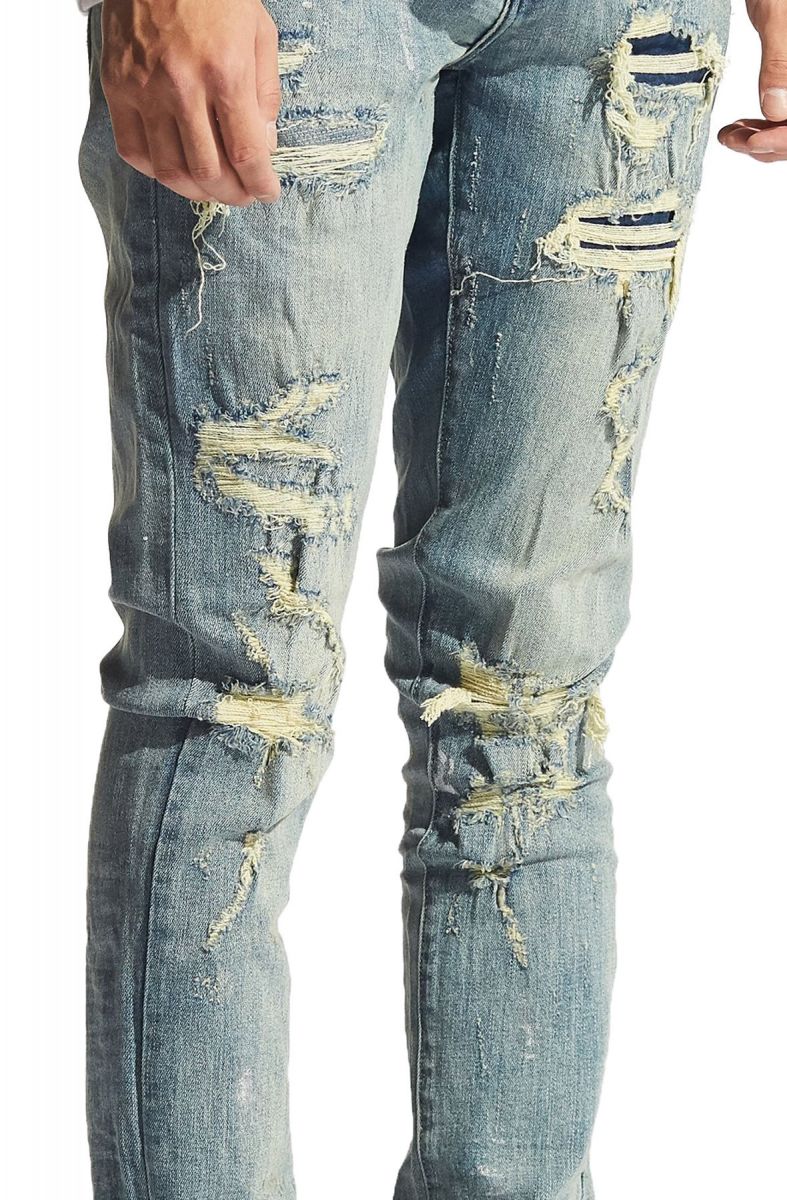 EMBELLISH The Algo Shredded Denim in Vintage Blue EMBF218-116 - Karmaloop