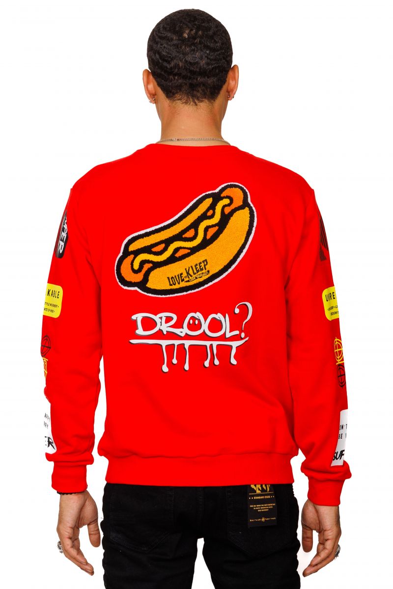 KLEEP AKAKO Men's graphic print cotton red french terry pullover ...