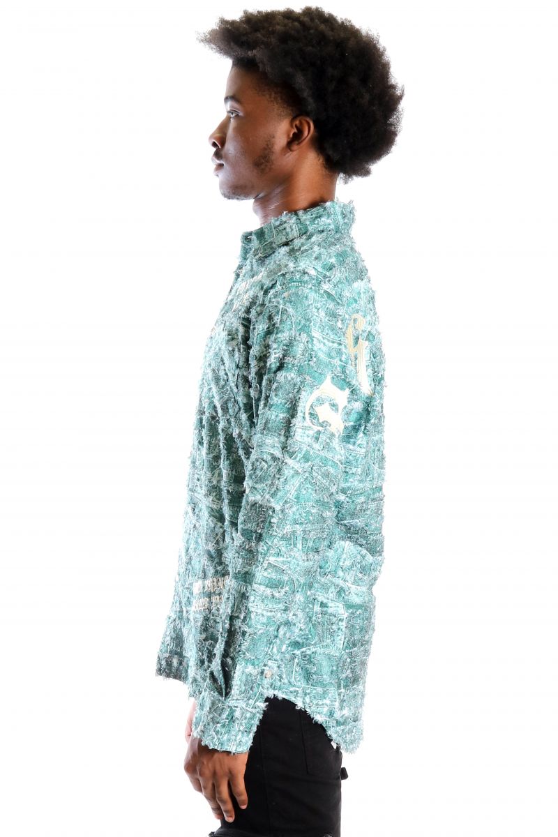 KLEEP Fisher Men's ripped & repaired button down shirt KLP-5D1CCC ...