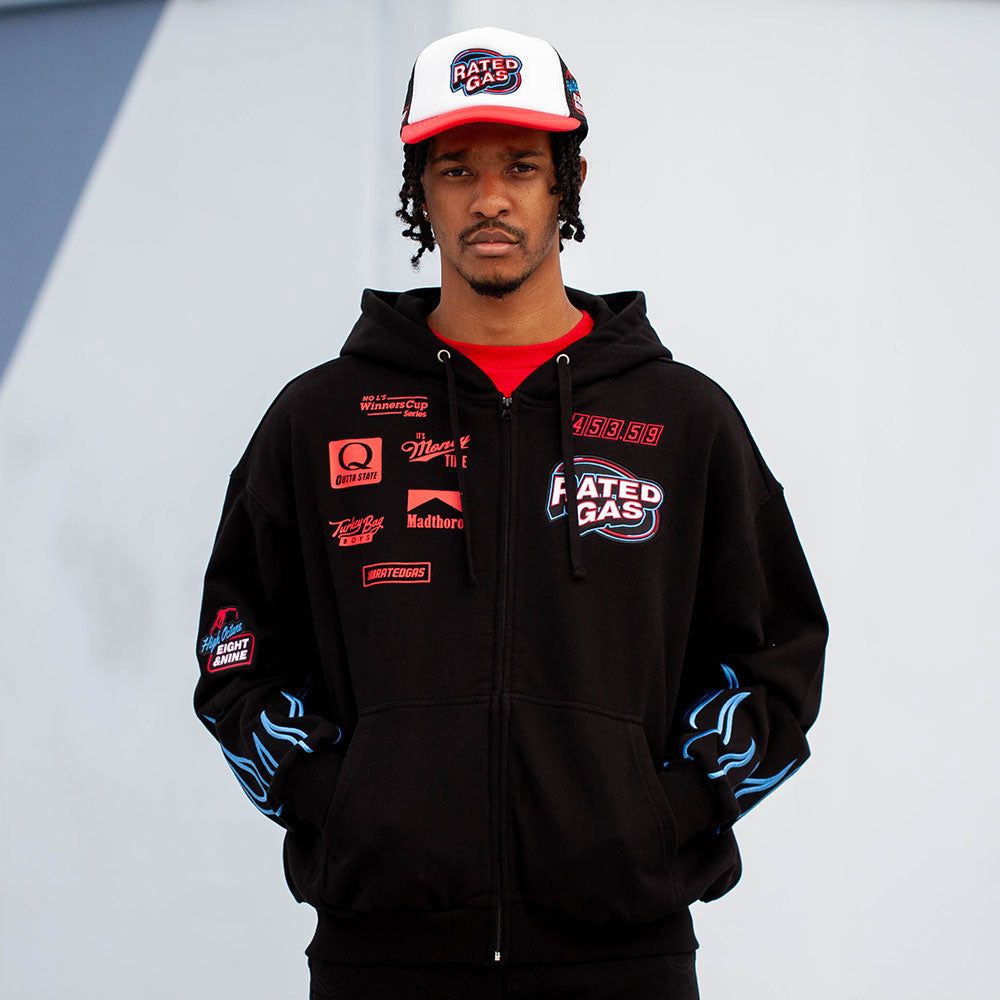 8&9 MFG CO. Rated Gas Zip Up Hoodie Black ZHRGBLK-RED - Karmaloop