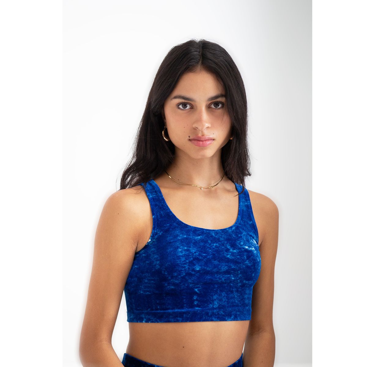CROSS COLOURS Mineral Wash Velour Crop Tank Top - Mineral Navy ...