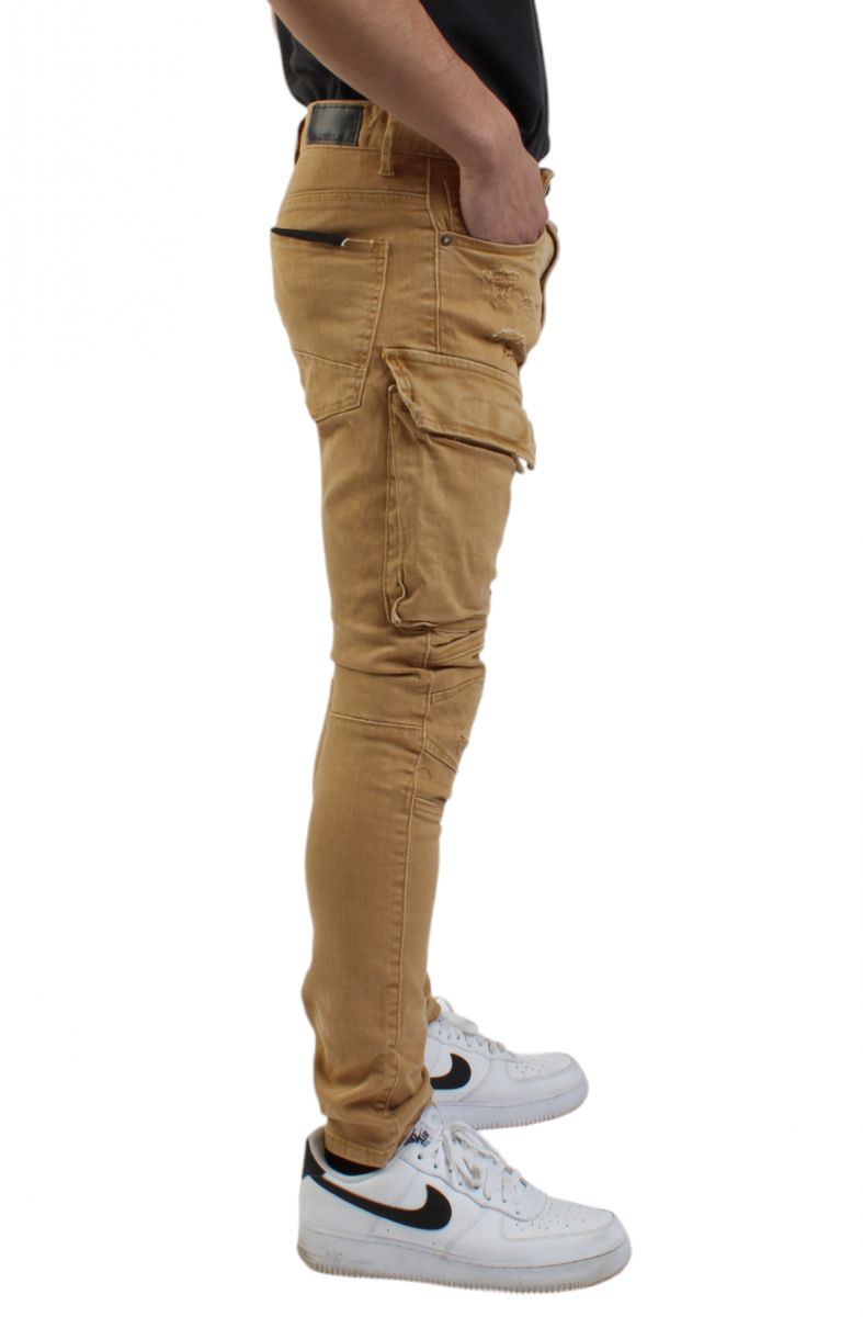 SMOKE RISE Distressed Utility Cargo Jean JP22120E-WHEAT - Karmaloop