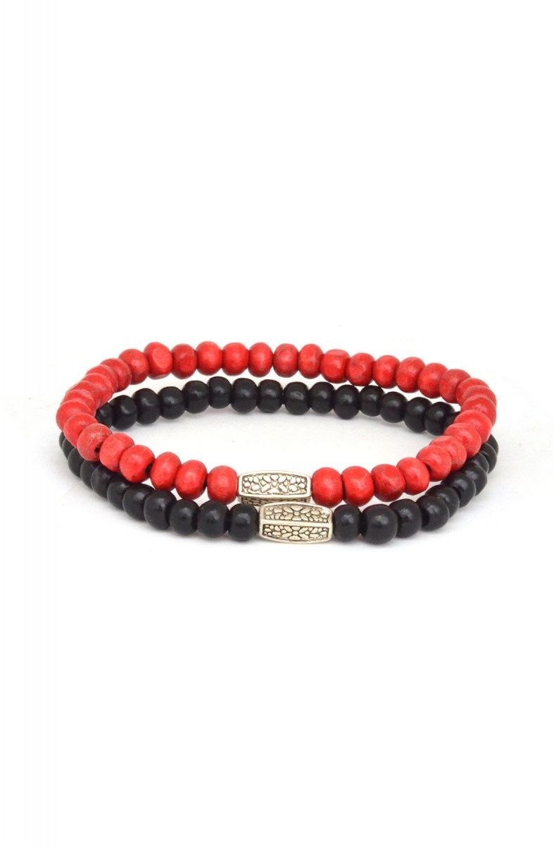 SPOILED PEASANTS 2 Pack Black and Red Mens Bracelet Set TG22-KZ181 ...