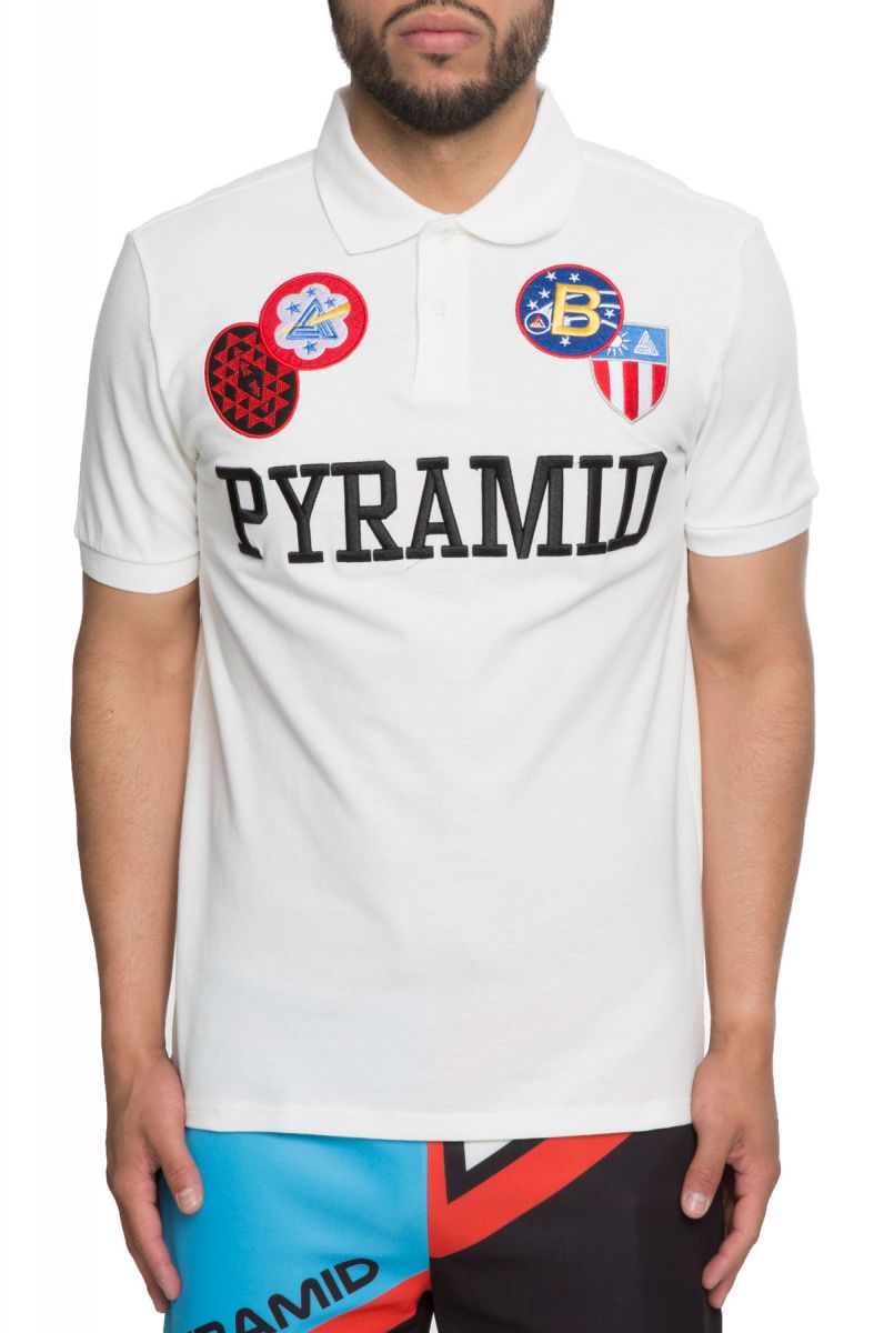 BLACK PYRAMID The Pyramid Checker Patch Polo in White Y1161144-WHT ...