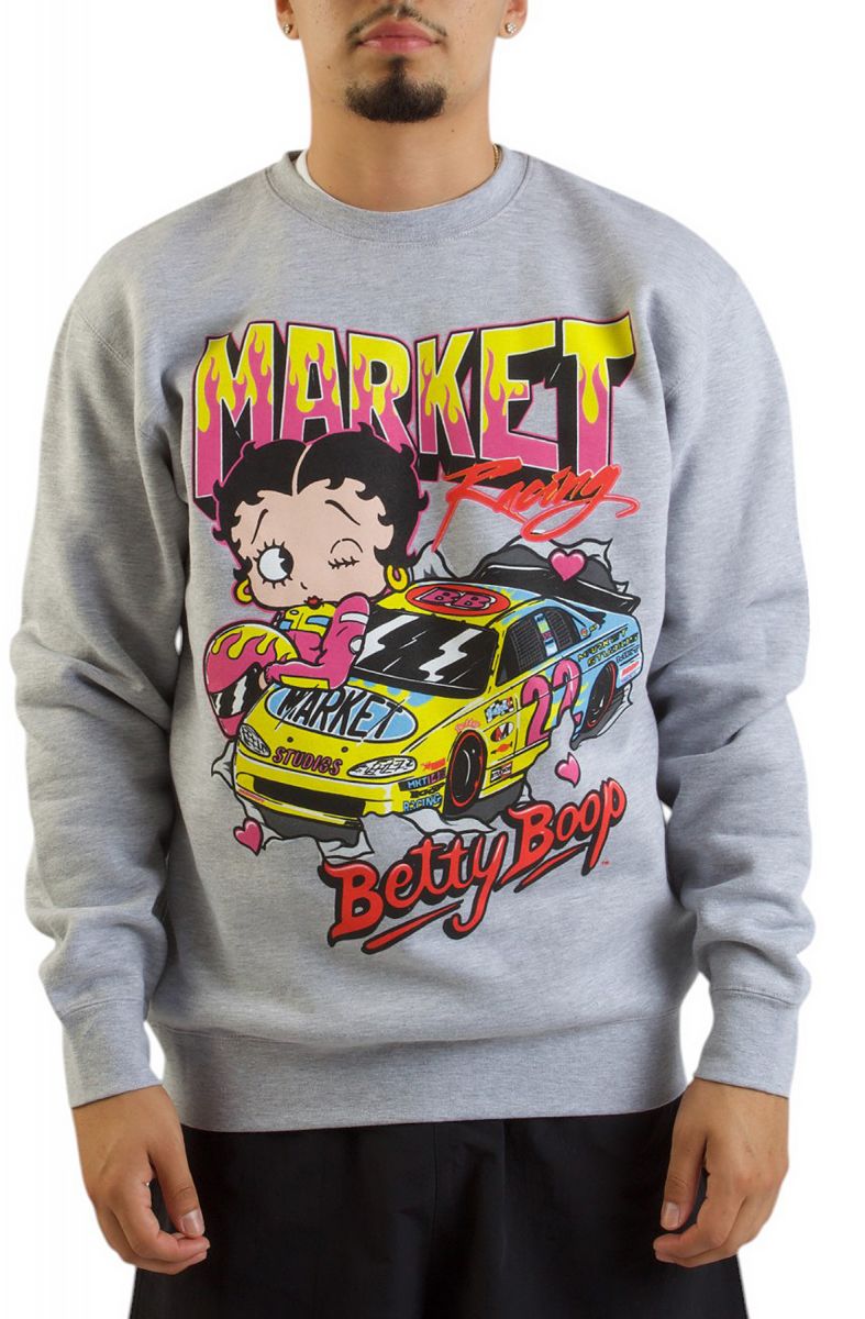 MARKET Betty Boop Racing Crewneck Sweatshirt MKT25Q2-CR0526GRY - Karmaloop
