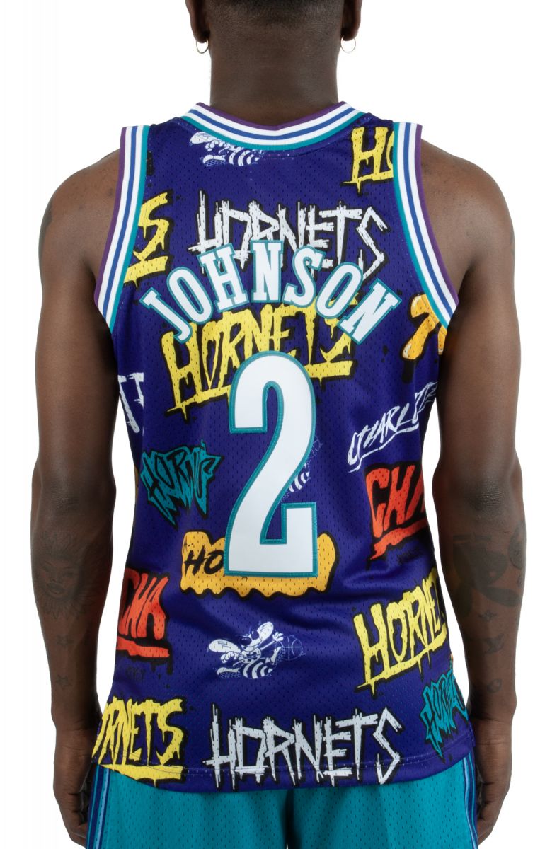 MITCHELL & NESS NBA Slap Sticker Hornets Swingman Jersey TFSM4768 ...