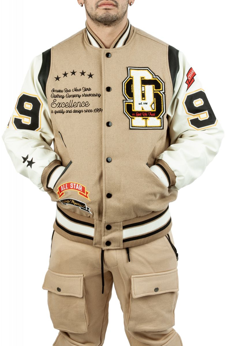 SMOKE RISE Dune Varsity Jacket WW22697-DUNE - Karmaloop