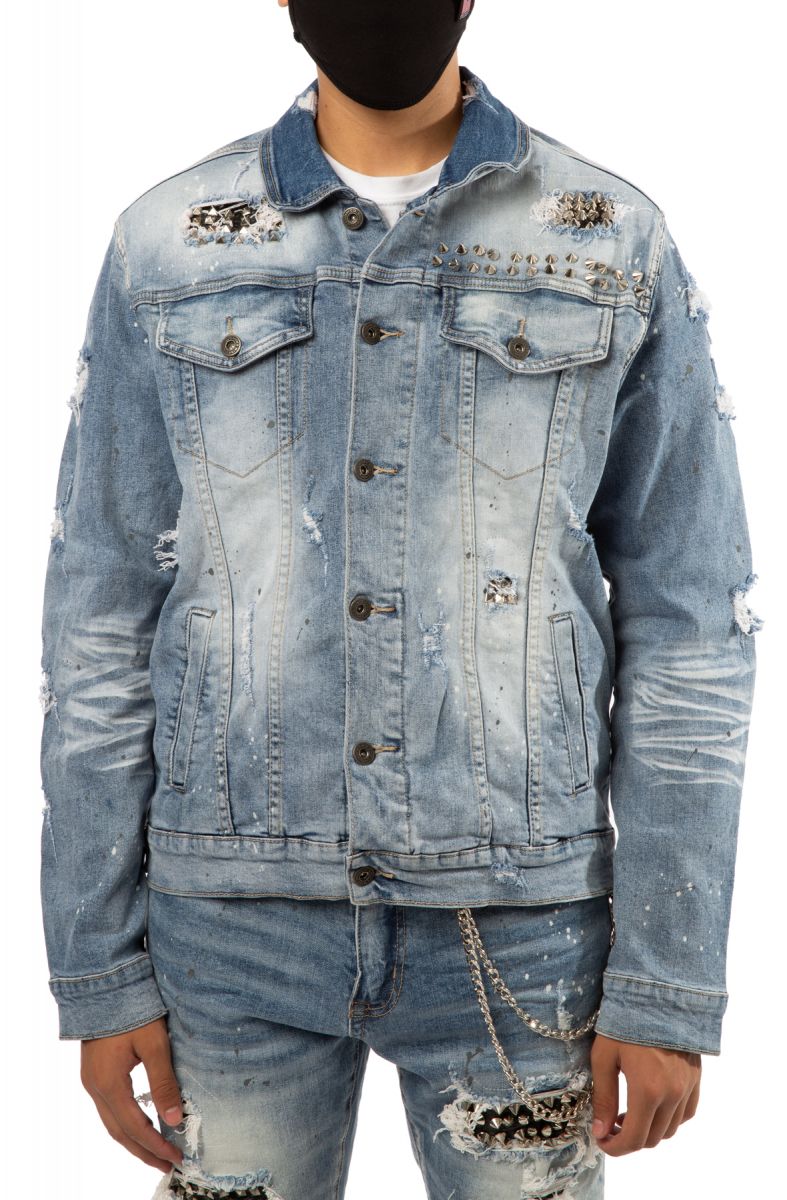 SMOKE RISE Studded Denim Jacket JJ20636HBLUE - Karmaloop