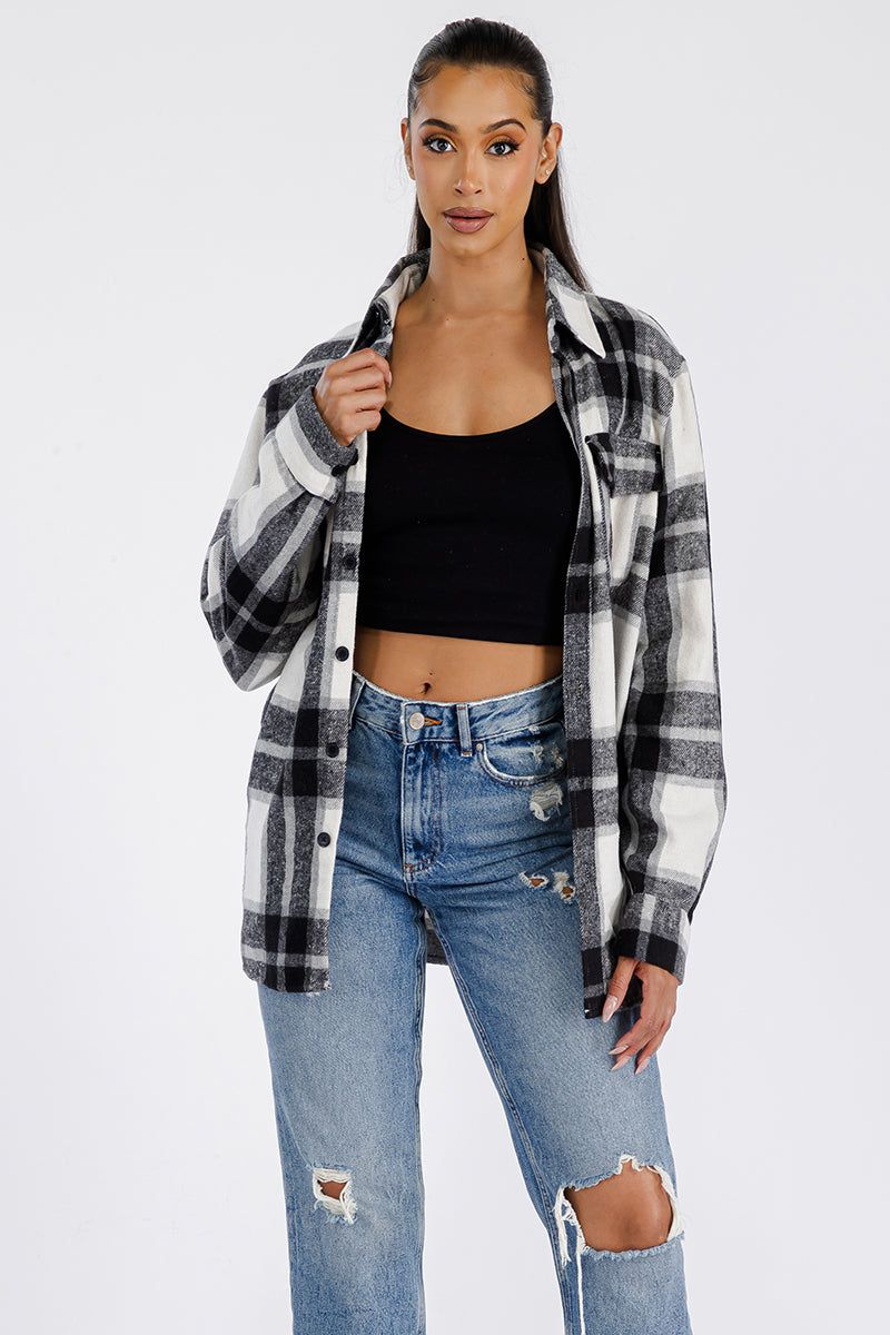 WEIV Boyfriend Oversized Soft Flannel Shacket FL506-WHBK - Karmaloop