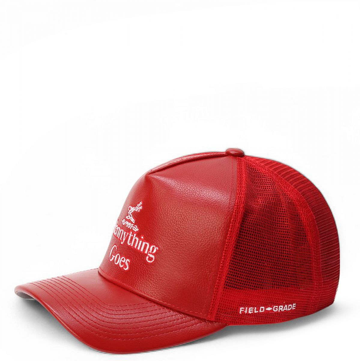 FIELD GRADE Hennything Goes Leather Trucker Hat 1005211-RED - Karmaloop