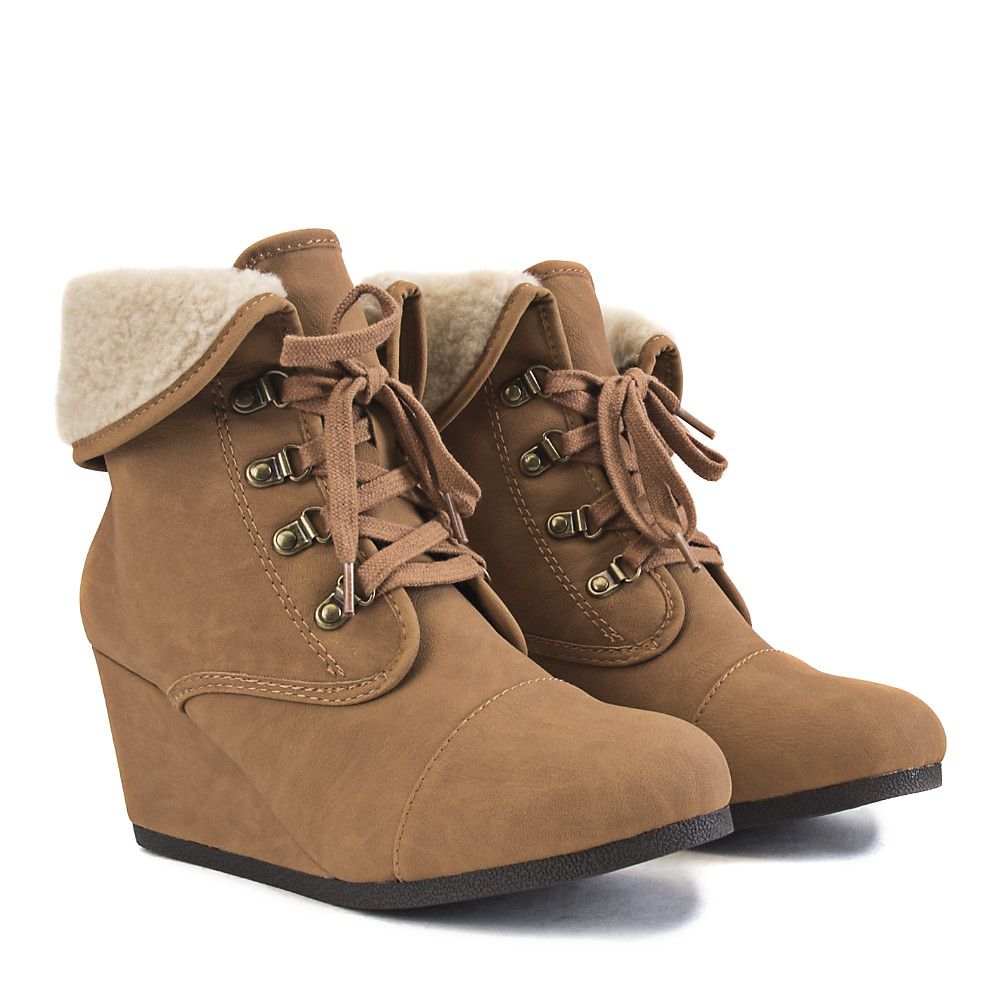 SOLE LA VIE Women's Fur Wedge Ankle Boot Nast-S FD NAST-S/TAN - Karmaloop