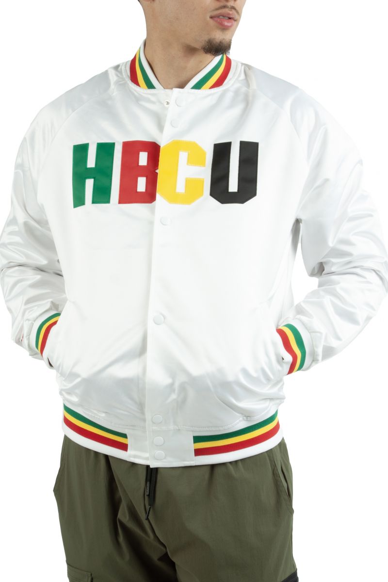 MITCHELL & NESS HBCU Satin Varsity Jacket OJBF4230-MNNYYPPPWHIT - Karmaloop