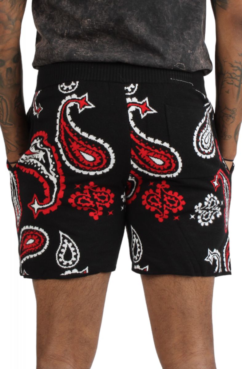 REBEL MINDS Paisley Knitted Shorts 131-984-BLK - Karmaloop