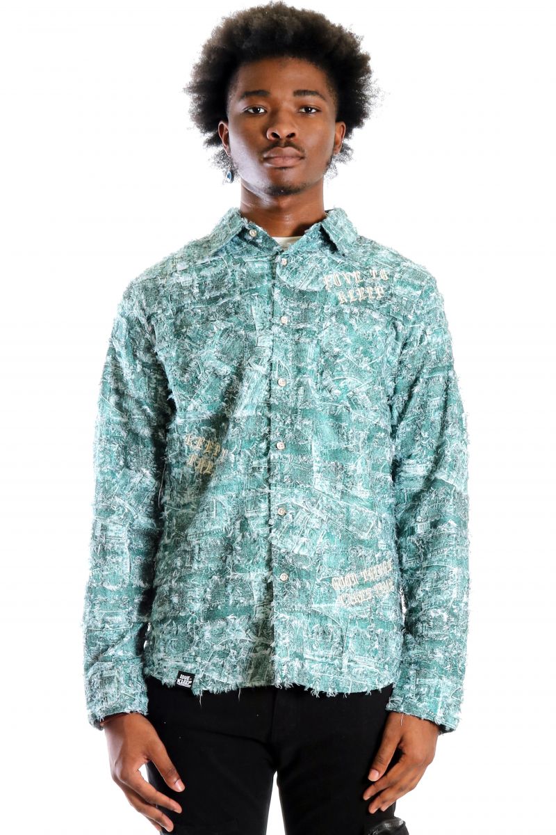 KLEEP Fisher Men's ripped & repaired button down shirt KLP-5D1CCC ...