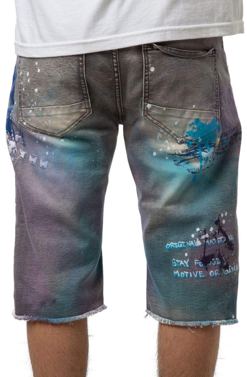 SMOKE RISE Graffiti Denim Shorts JS20339 MGREY - Karmaloop