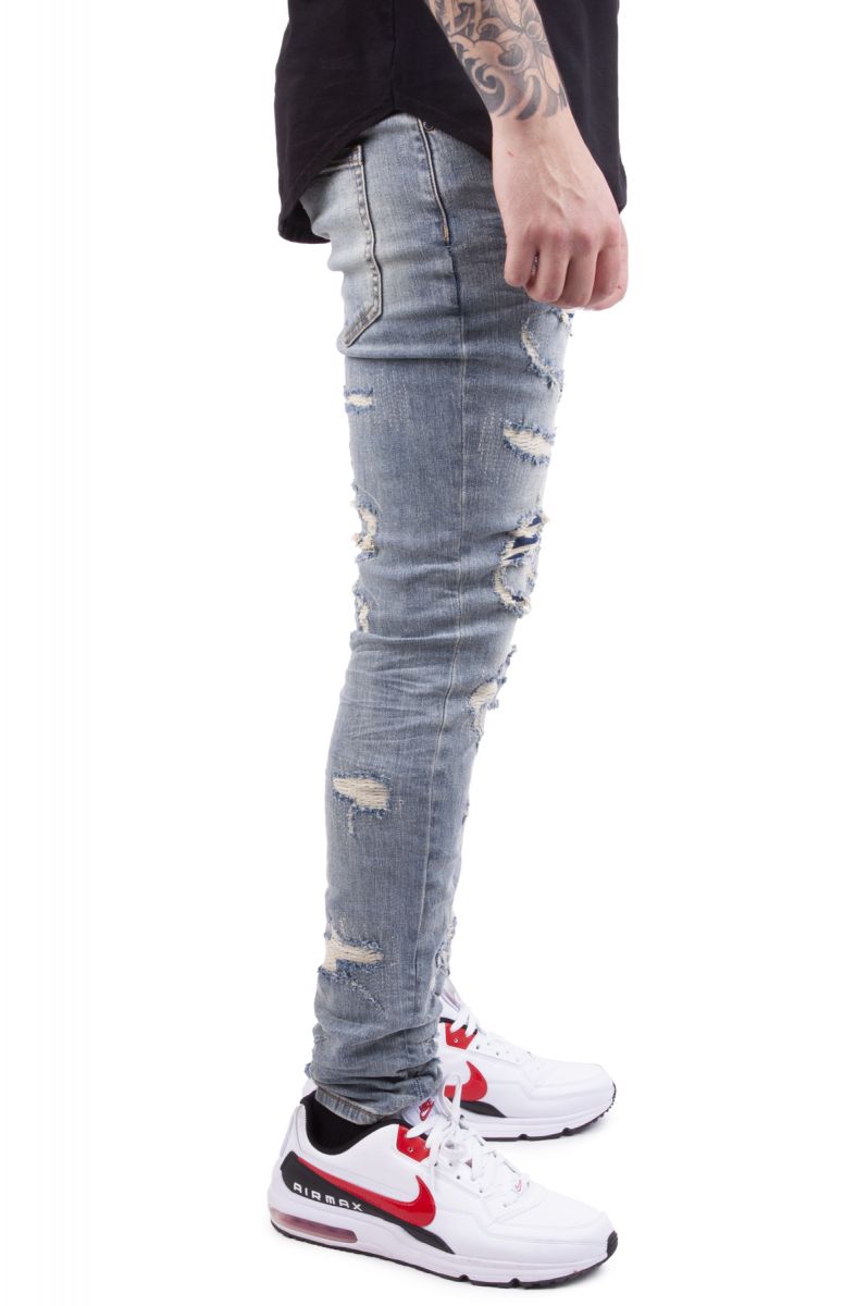 FOREIGN LOCALS Slasher Thrashed Jeans FLS-002MBLUE - Karmaloop