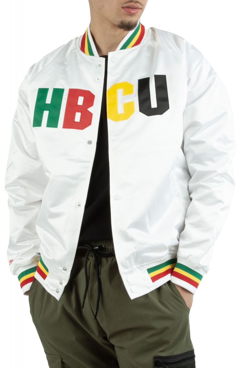 MITCHELL & NESS HBCU Satin Varsity Jacket OJBF4230-MNNYYPPPWHIT - Karmaloop