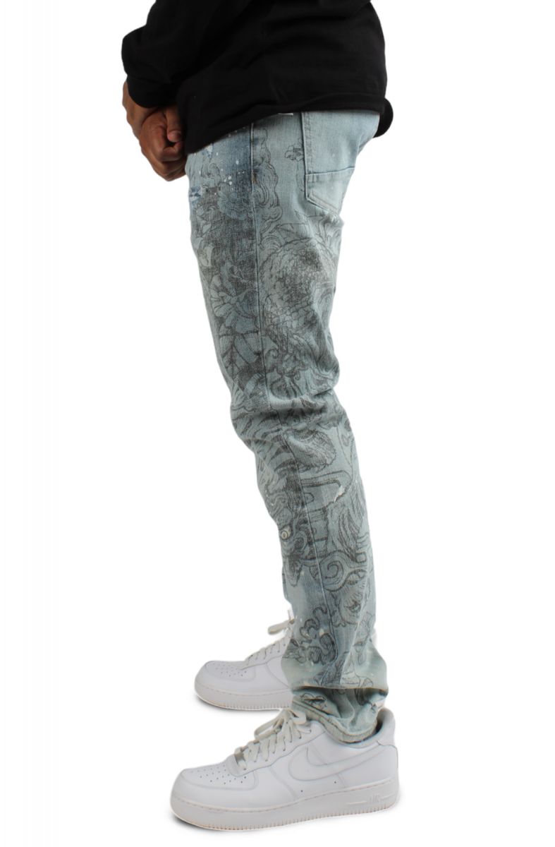 SMOKE RISE Tattoo Glyph Jeans JP23123SK-SBLUE - Karmaloop