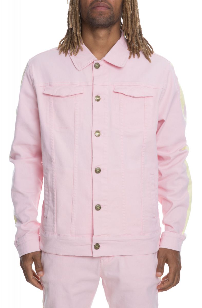 PINK DOLPHIN The Stripe Denim Trucker Jacket in Pink PS21805SDJPI ...