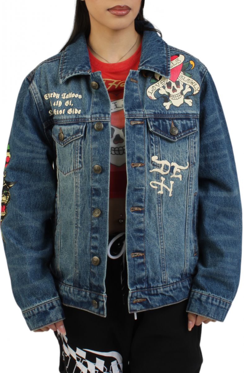 ED HARDY Flame Skull Denim Jacket EHU07104-2 - Karmaloop