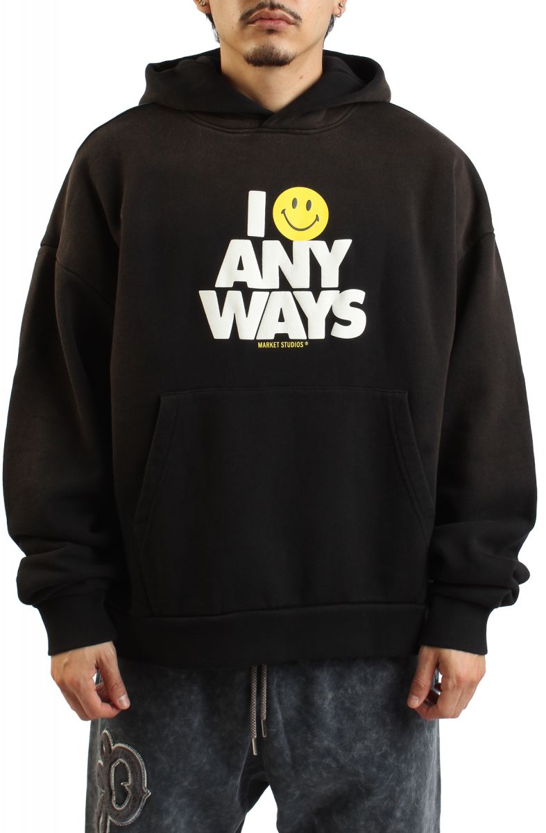 MARKET Smiley Smile Anyways Hoodie MKT25FW-HD0264BLK - Karmaloop