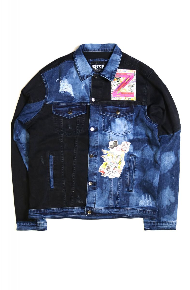 KLEEP Fossil Half and Half Washed Denim Jacket KJ-8730-FOSSIL - Karmaloop