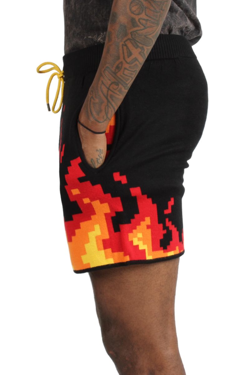 REBEL MINDS Knitted Flame Shorts 131-982-BLK - Karmaloop