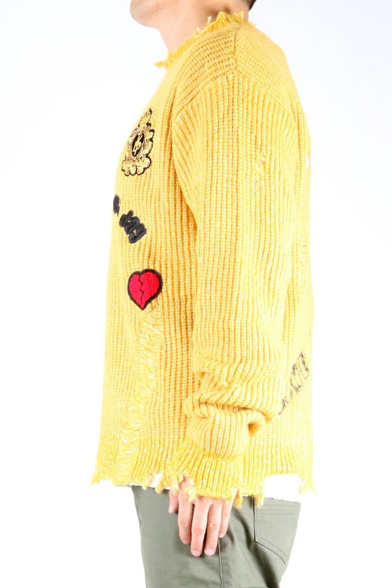 KLEEP KIWI Heavy Gauge Ripped Knit Sweater with patches KLP-DAC715 ...