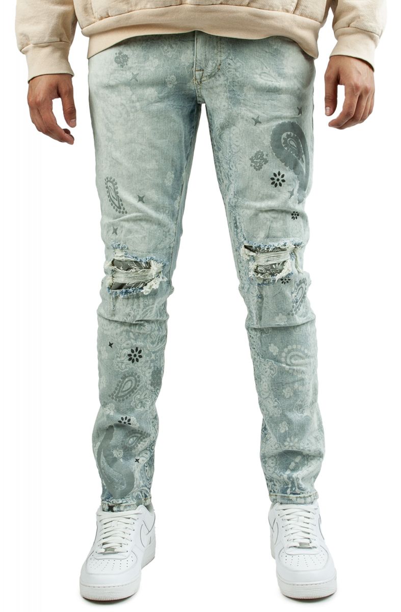 SMOKE RISE Paisley Print Jeans JP-23127SKZ BLUE - Karmaloop