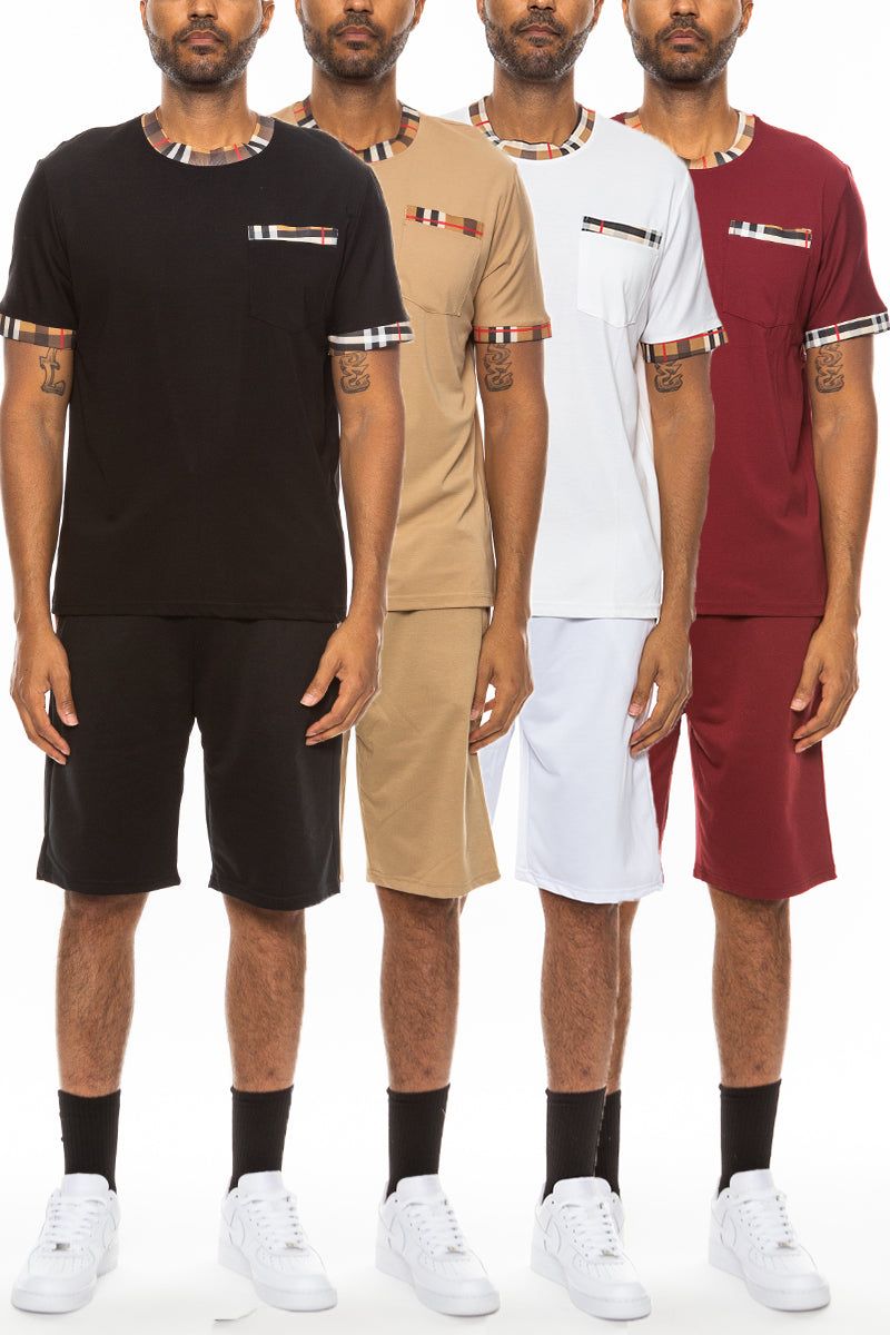 WEIV Checkered Detail Tshirt Short Set EMS-EMT4102-BLK - Karmaloop