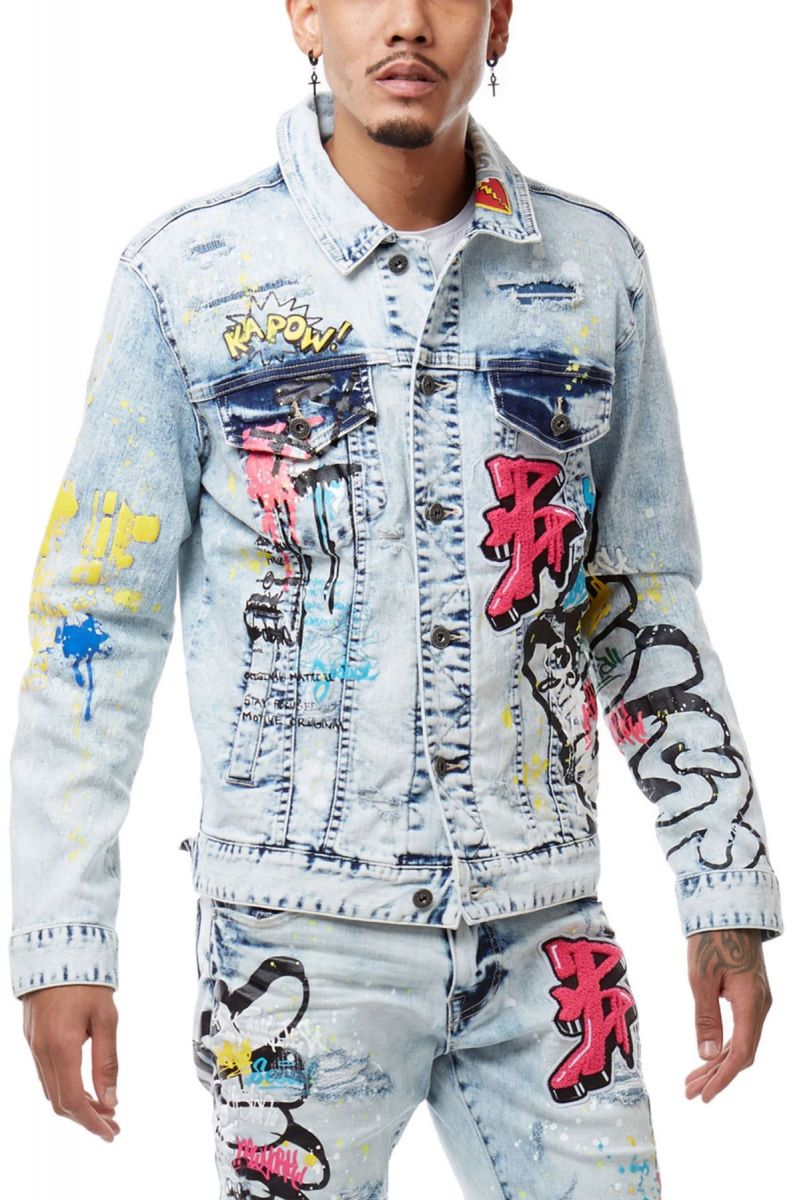 SMOKE RISE Graphic Bomb Denim Jacket JJ20348-ABLUE - Karmaloop