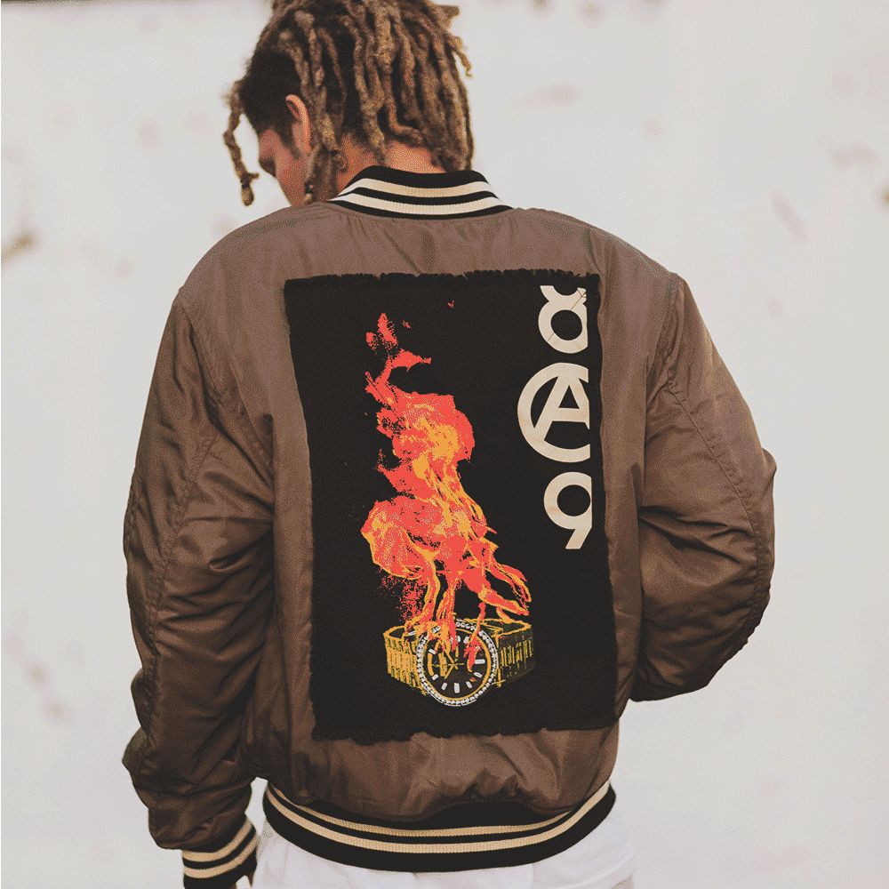 8&9 MFG CO. Burning Time Bomber Jacket Olive JKBUROLI-OLIVE - Karmaloop