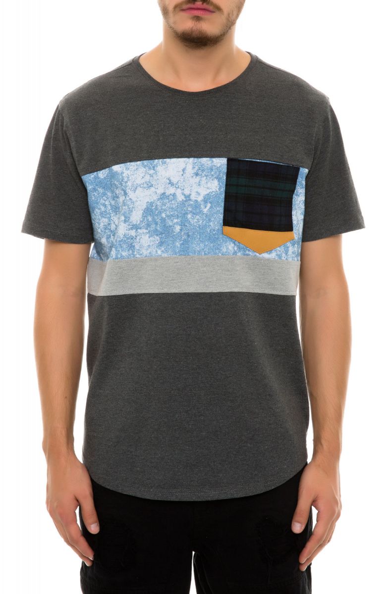 ALLSTON OUTFITTER The Acid Wash Denim & Jersey Cut Block Tee in Dark ...