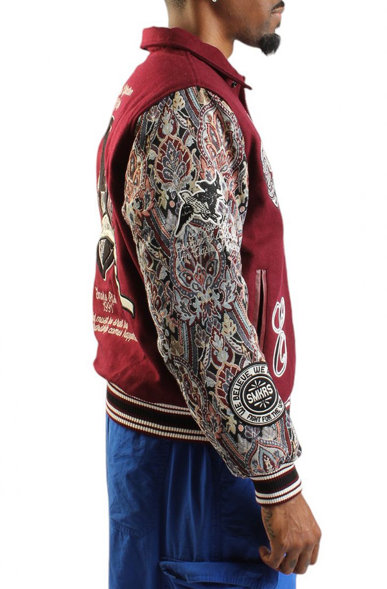 SMOKE RISE Tapestry Sleeve Jacket OH24695SK-WINE - Karmaloop