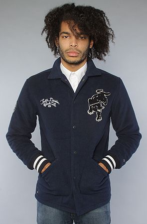 10 DEEP The Black Cat Letterman Jacket in Navy 14TD0402-NVY - PLNDR