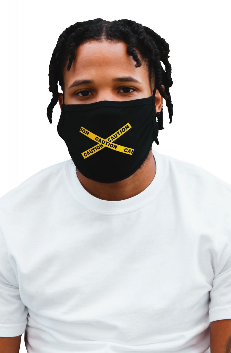 RIOT SOCIETY Caution Tape Reusable Face Mask RSMM-B46-558-A0-BLK-OS ...