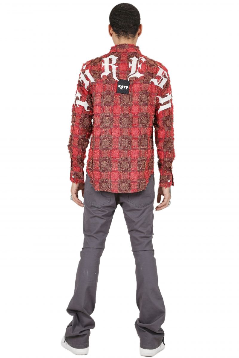 KLEEP Peet Men's ripped & repaired button down shirt KLP-2C455C - Karmaloop
