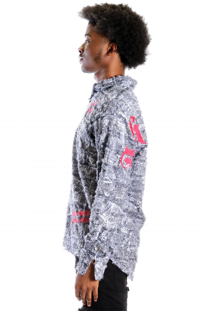 KLEEP Yeti Men's ripped & repaired button down shirt KLP-086EA4 - Karmaloop