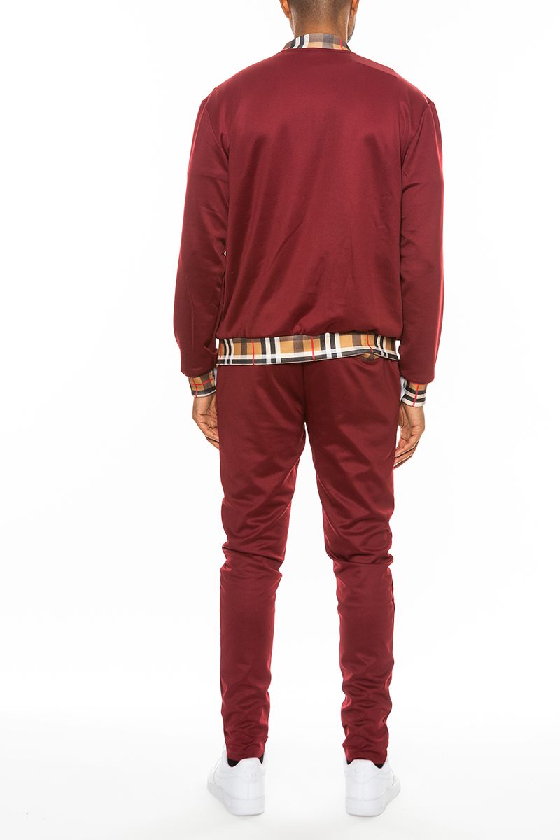 WEIV Checkered Detail Track Jacket Set EMP-EMJ4102-BURG - Karmaloop