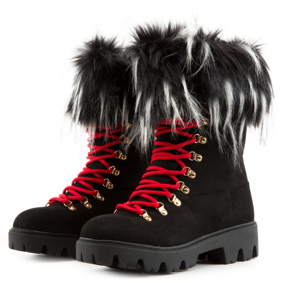 BAMBOO Force-11 Lace-Up Fur Boots JPM FORCE-11-BLKFS - Karmaloop