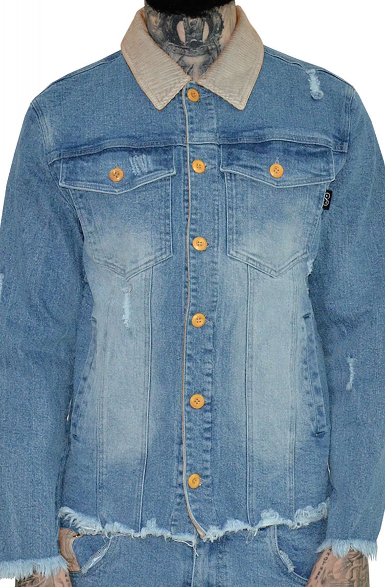 THE HIDEOUT CLOTHING Blessed Denim Jacket (Mocha/Light Wash) HO20-12 ...