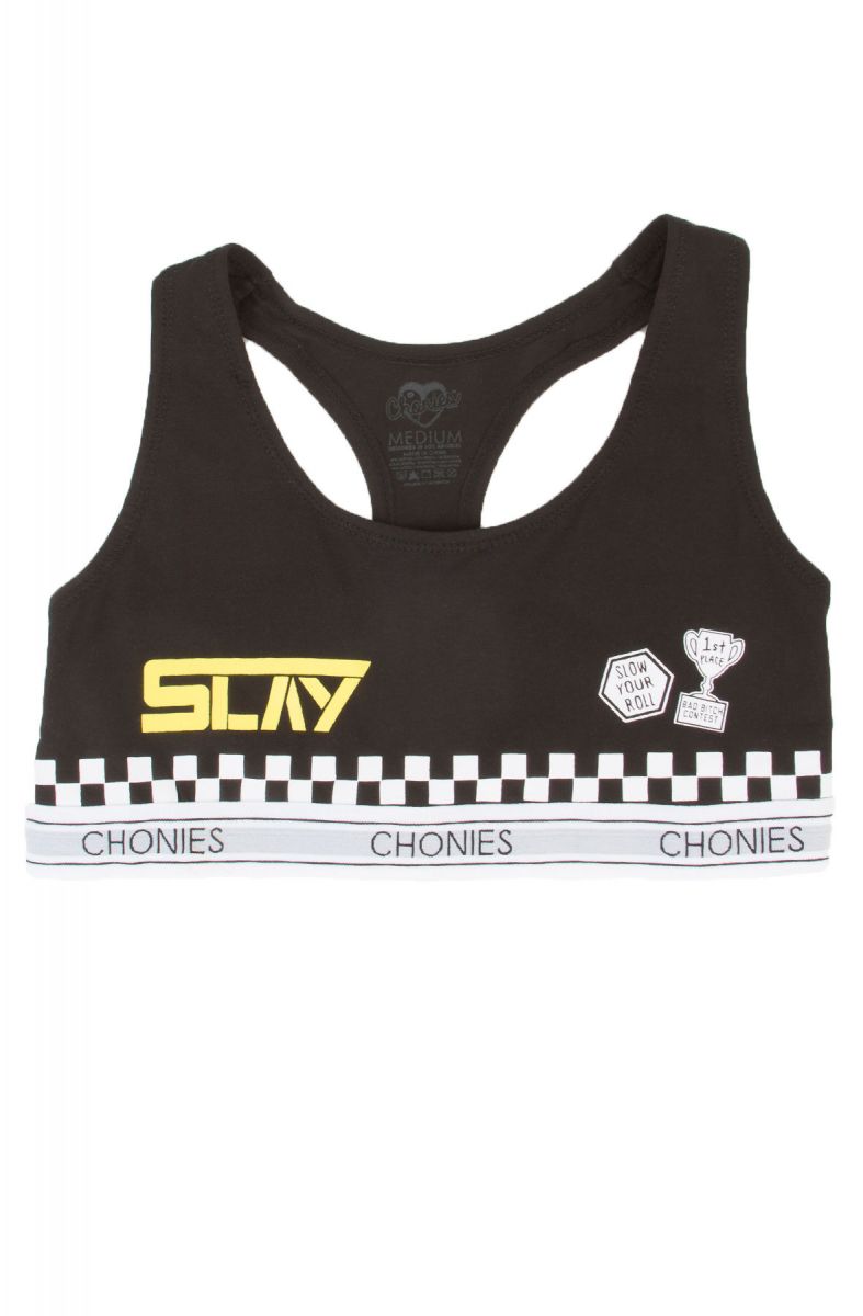 CHONIES BRAND The Racecar Sports Bra in Black CHO-FW17-007 - PLNDR