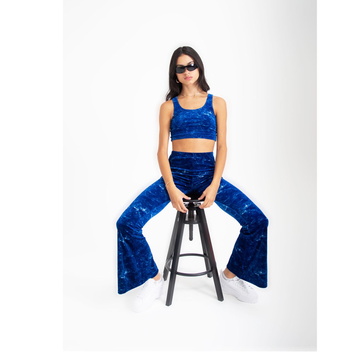 CROSS COLOURS Mineral Wash Velour Crop Tank Top - Mineral Navy ...