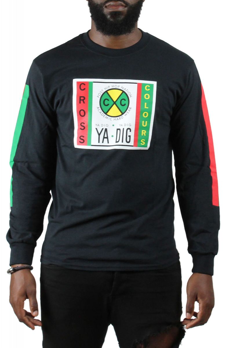 The Cross Colors Label Logo Long Sleeve Tee in Black