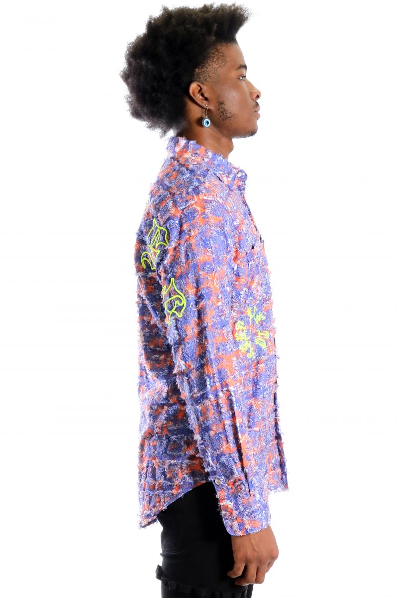 KLEEP Pello Men's ripped & repaired button down shirt KLP-E005ED ...