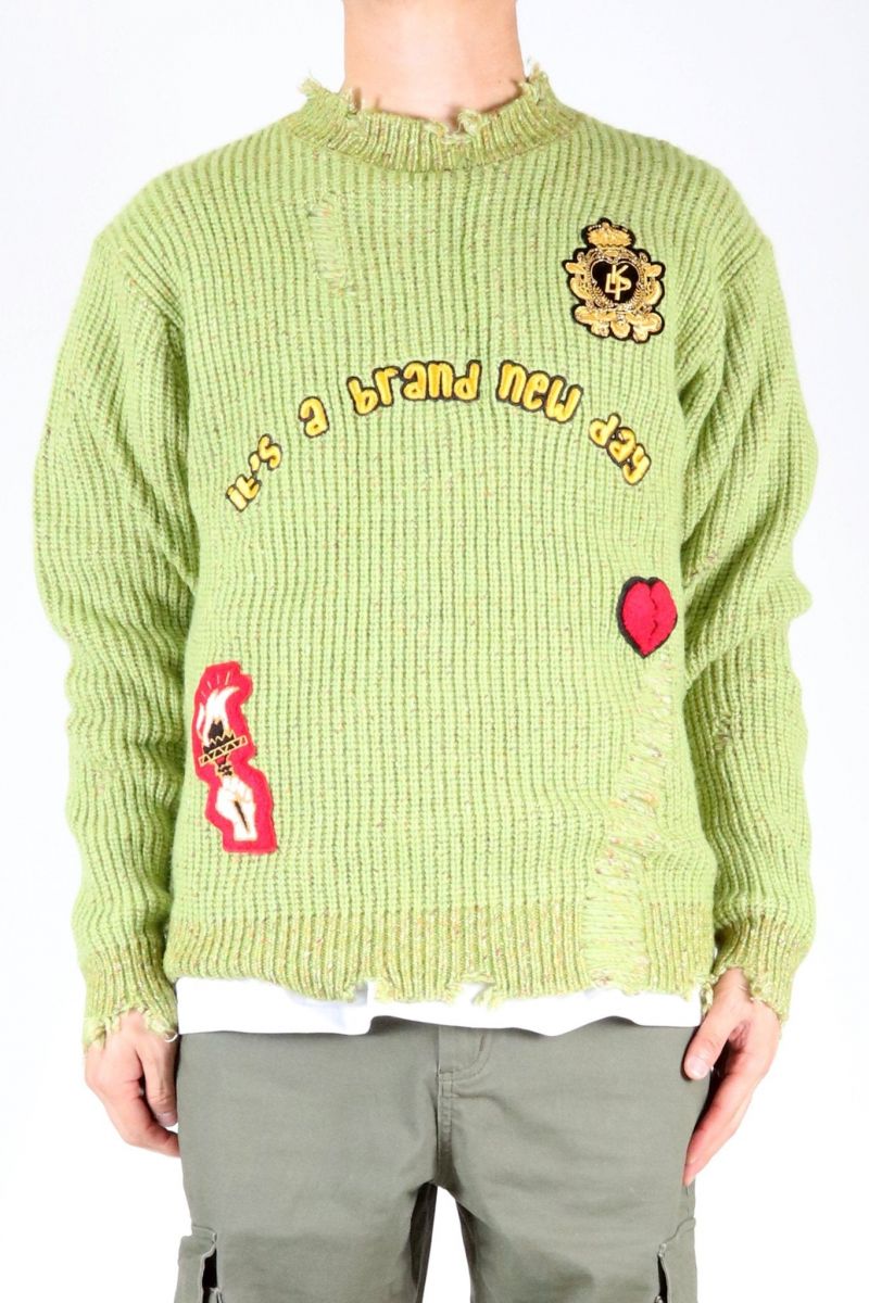 KLEEP ORION Heavy Gauge Ripped Knit Sweater with patches KLP-47495F ...